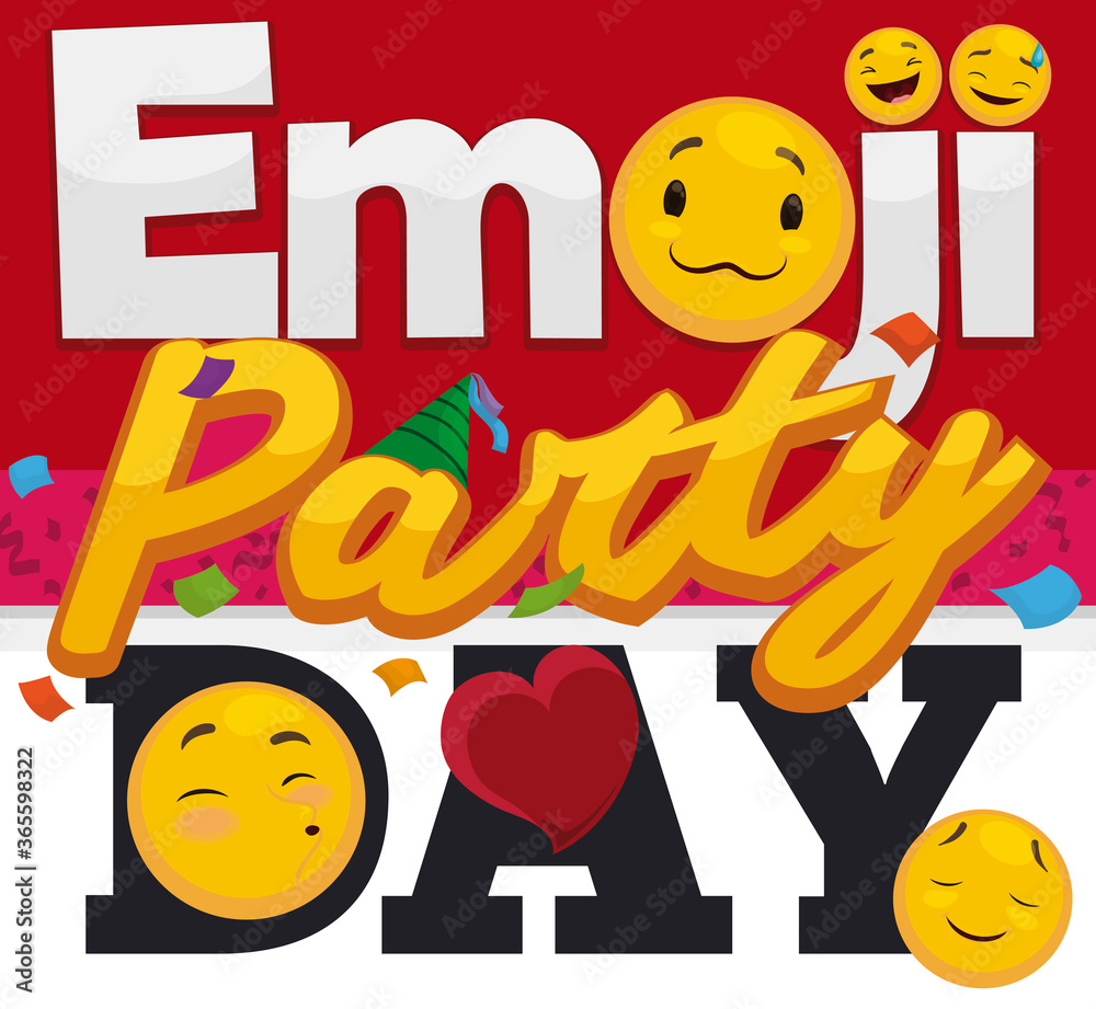 Happy Emoticons and Confetti ready for Emoji Party Celebrating its Day ...