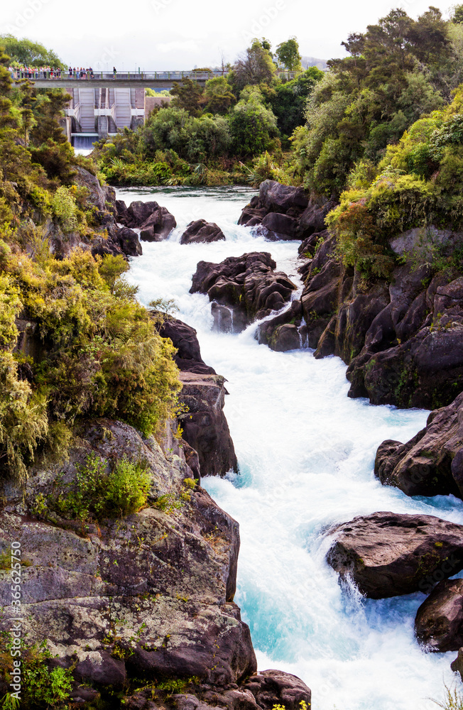 Aratiatia Rapids on the Waikato River after the spill gates of the ...