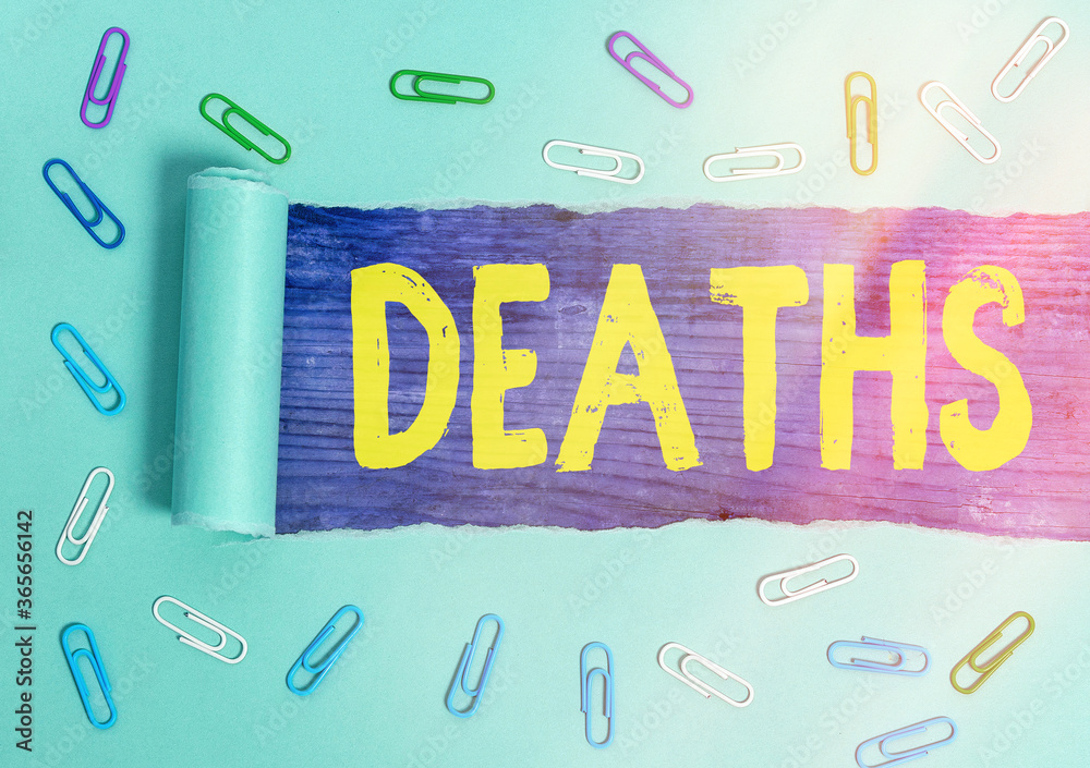 Handwriting text Deaths. Conceptual photo permanent cessation of all ...