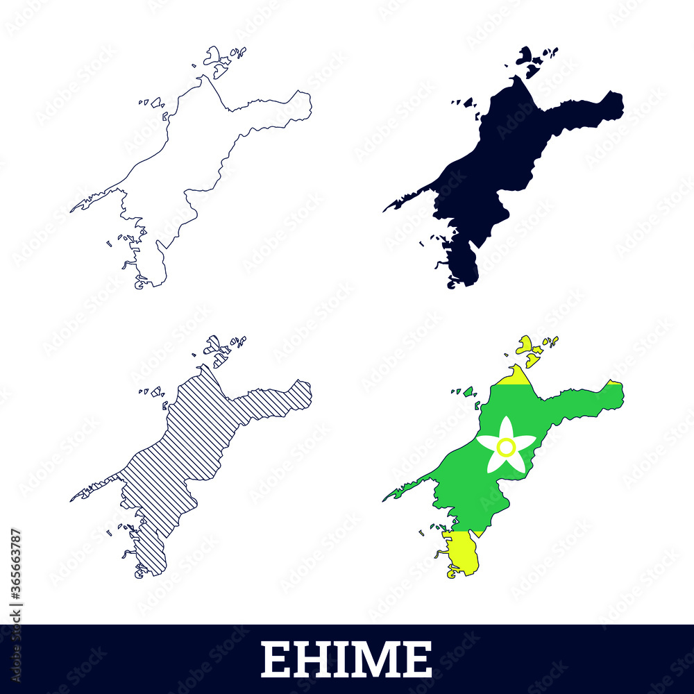 Japan State Ehime Map With Flag Stock Vector | Adobe Stock