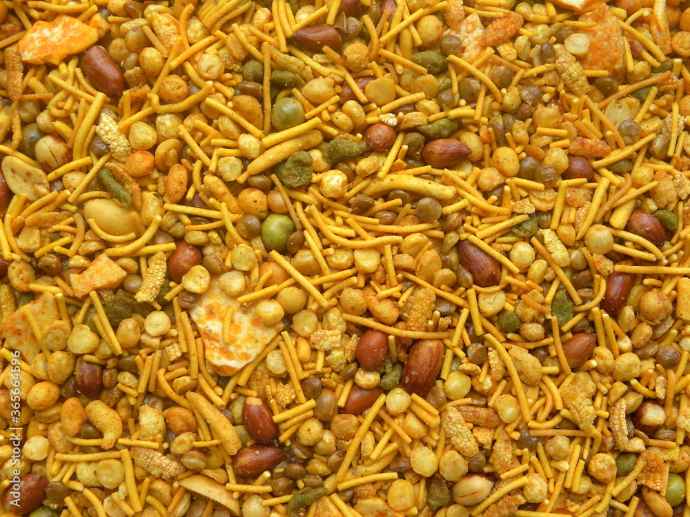 Yellow Indian spicy snack Namkeen mixture with Chickpea lentils or ...