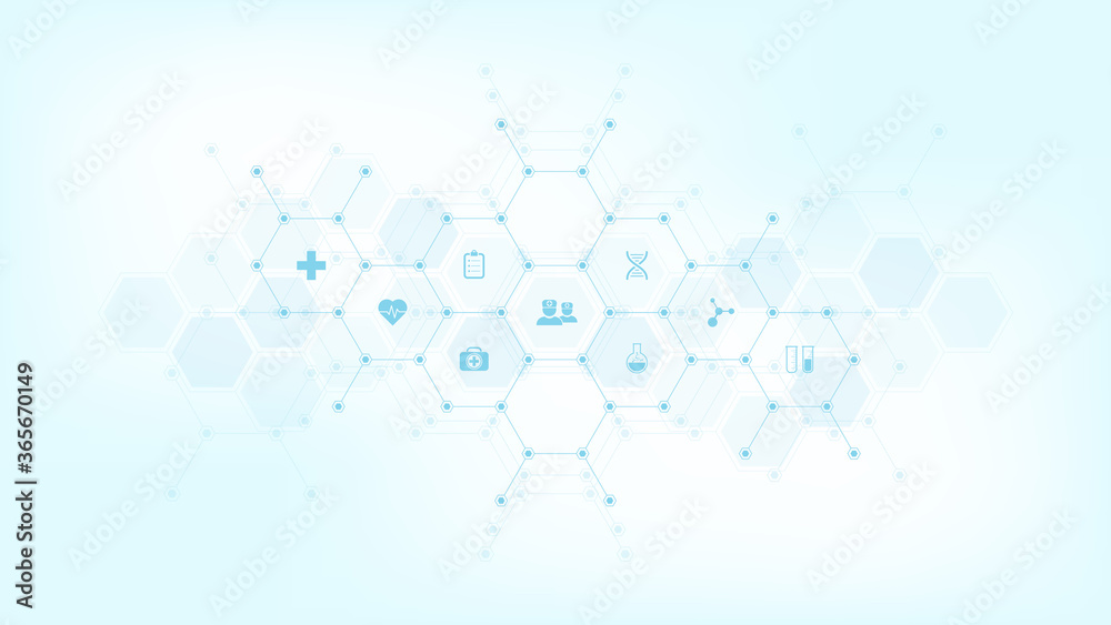 Medical background with flat icons and symbols. Template design with ...