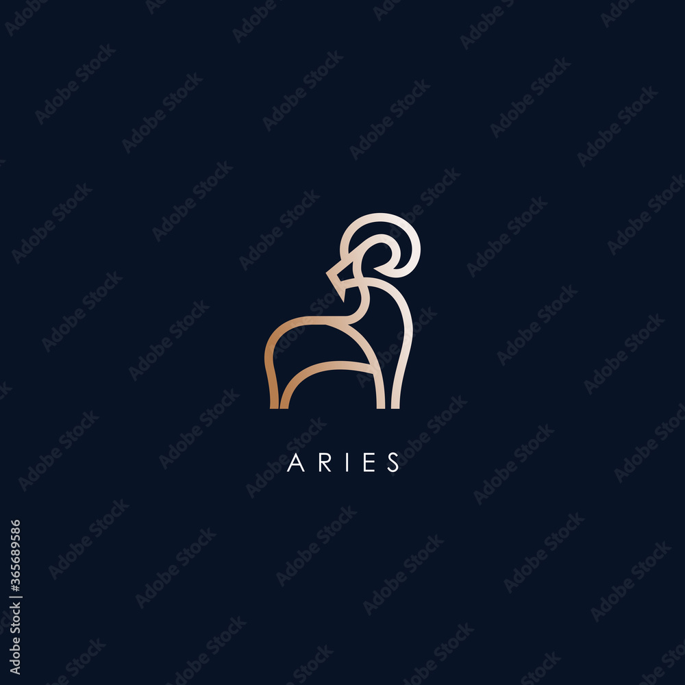 Aries Zodiac Logo Design With Luxury Gold Colour. Aries Zodiac Logo ...