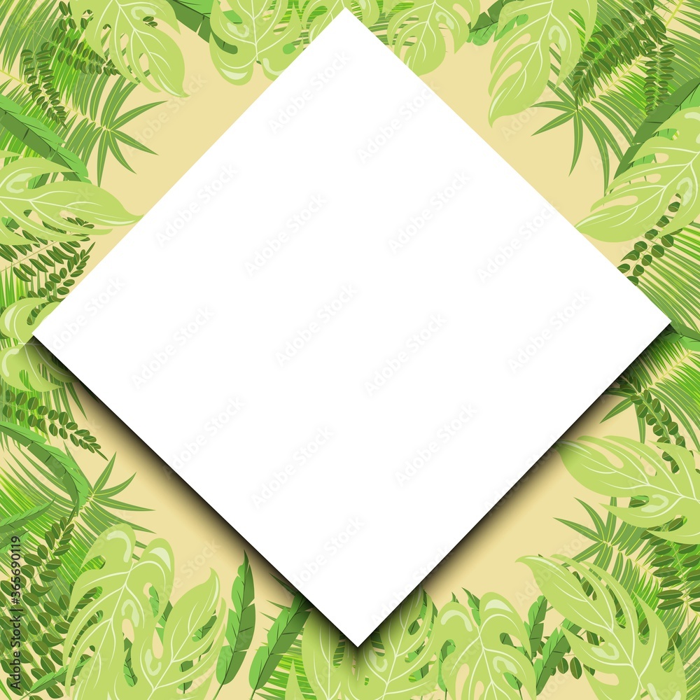 Trendy tropical leaves nature vector poster in a green light colors on ...