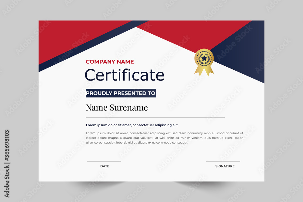 Red & Blue Color Certificate For Award And Education Vector Template ...