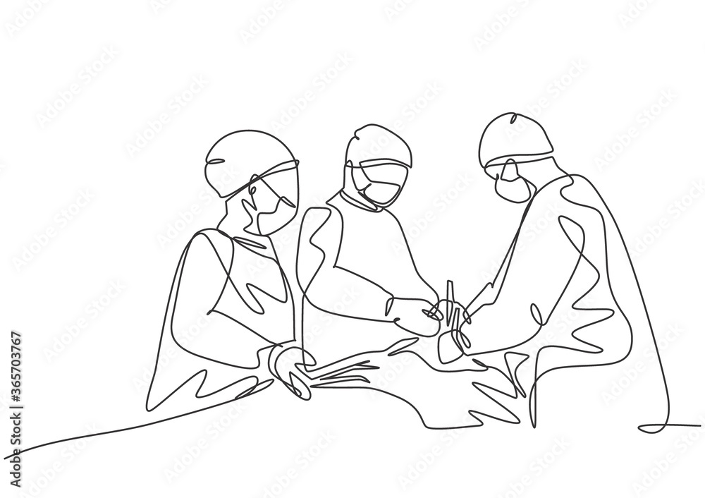 Single continuous single line drawing group of team surgeon doctor ...