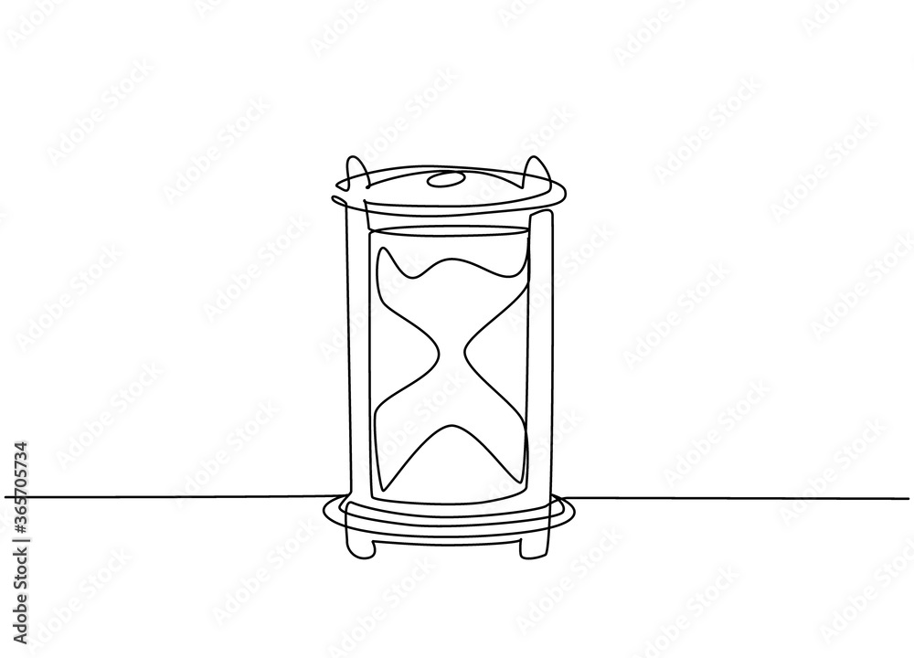 One continuous line drawing of old classic hourglass to tell the time ...