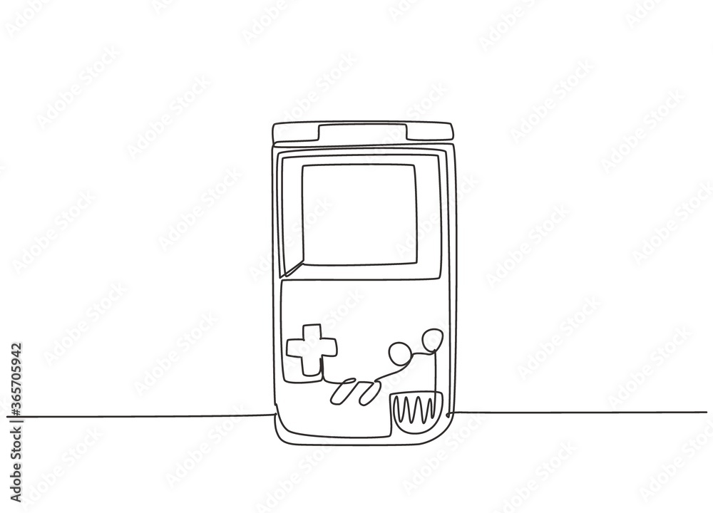 Single continuous line drawing of portable arcade video game watch ...