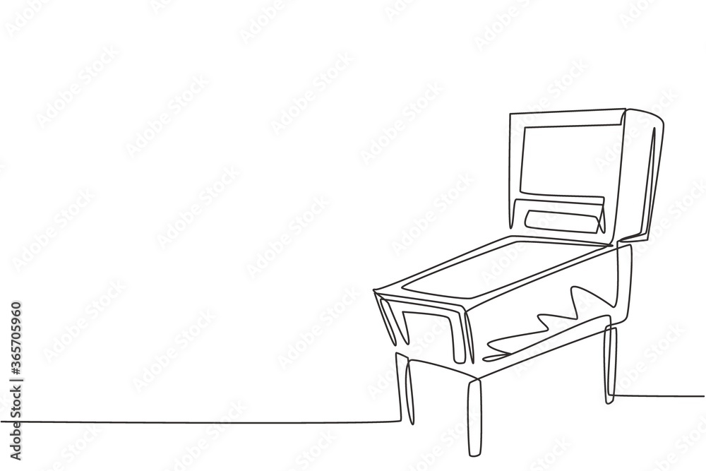 Poster One continuous line drawing of retro old classic pinball game ...