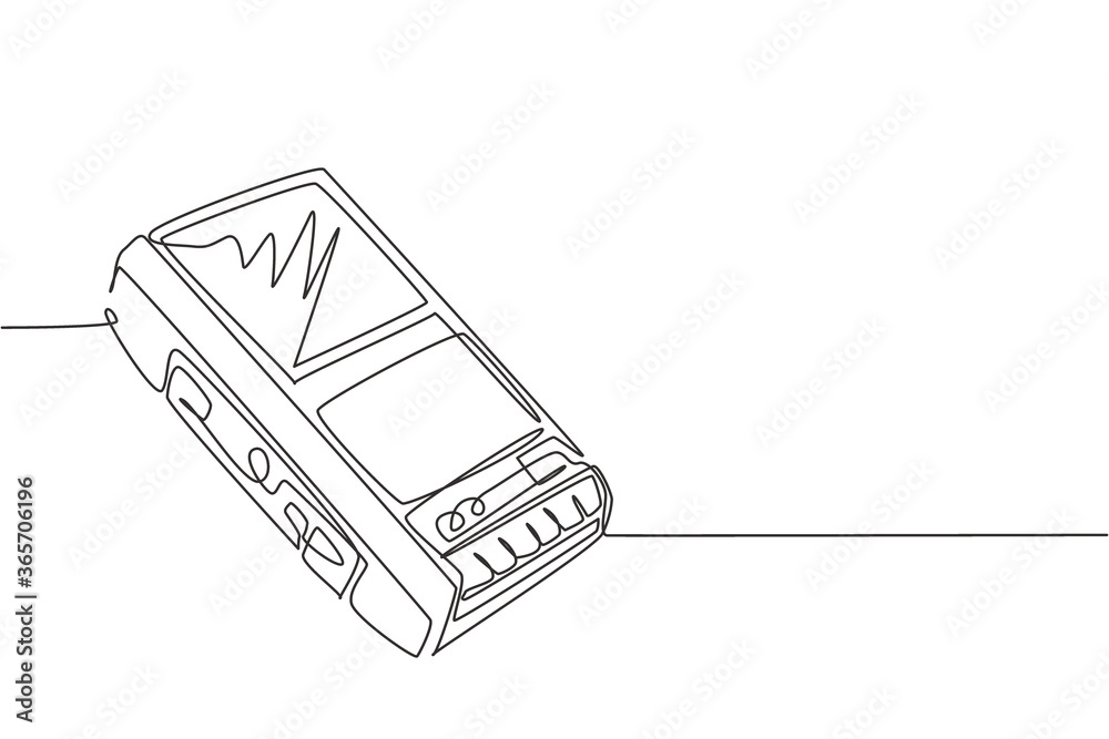 One continuous line drawing of retro old classic analog portable ...