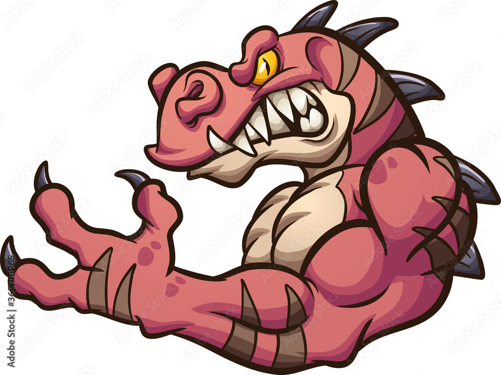 Strong angry cartoon raptor mascot. Vector clip art illustration with ...