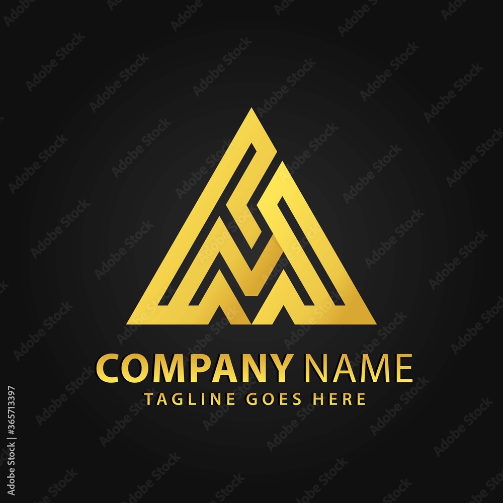 3D Gold Letter M Triangle Abstract Logos Design Vector Illustration ...