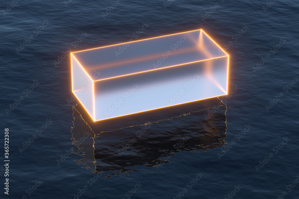 Floating transparent cubes over the ocean, 3d rendering. Stock ...