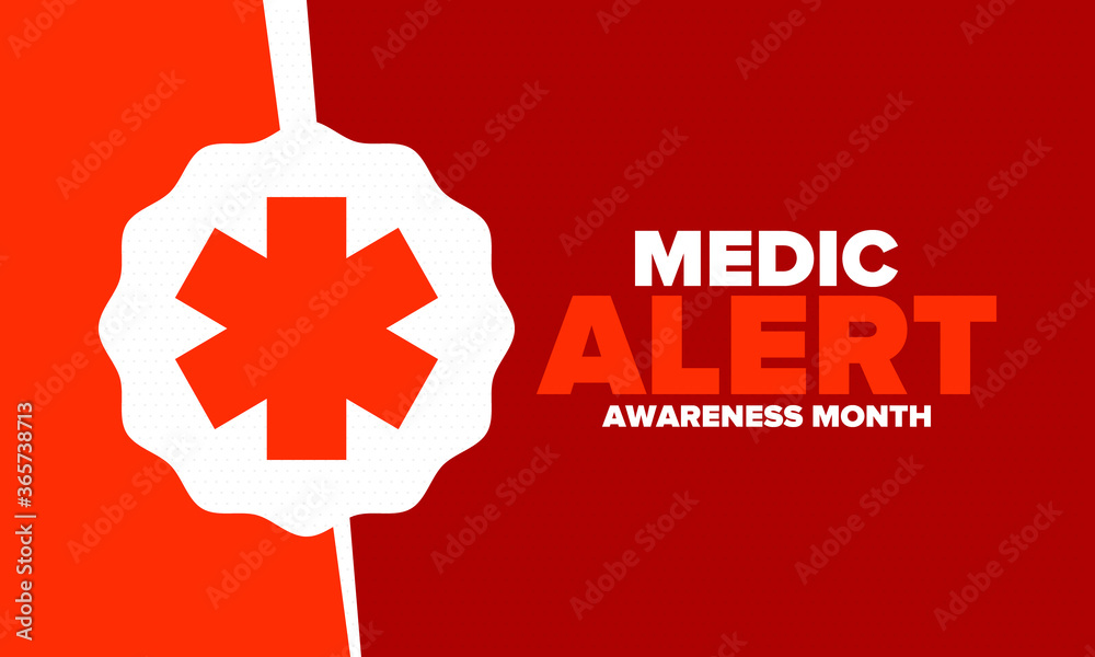 Medic Alert Awareness Month in August. Medical bracelets. First aid ...