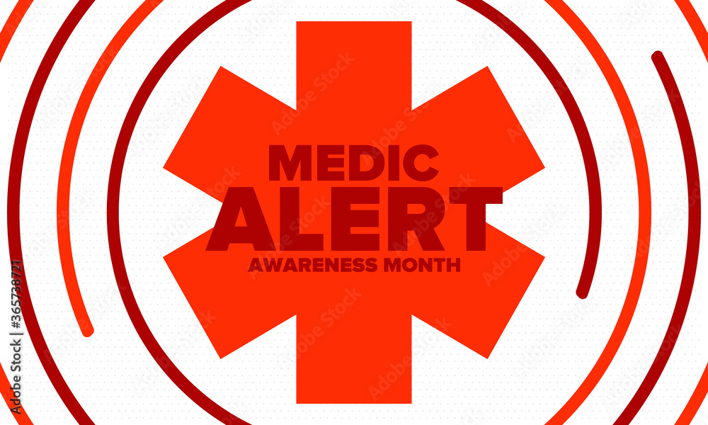 Medic Alert Awareness Month in August. Medical bracelets. First aid ...