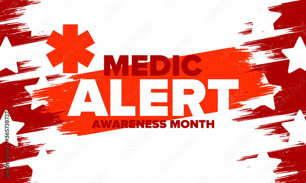 Medic Alert Awareness Month in August. Medical bracelets. First aid ...
