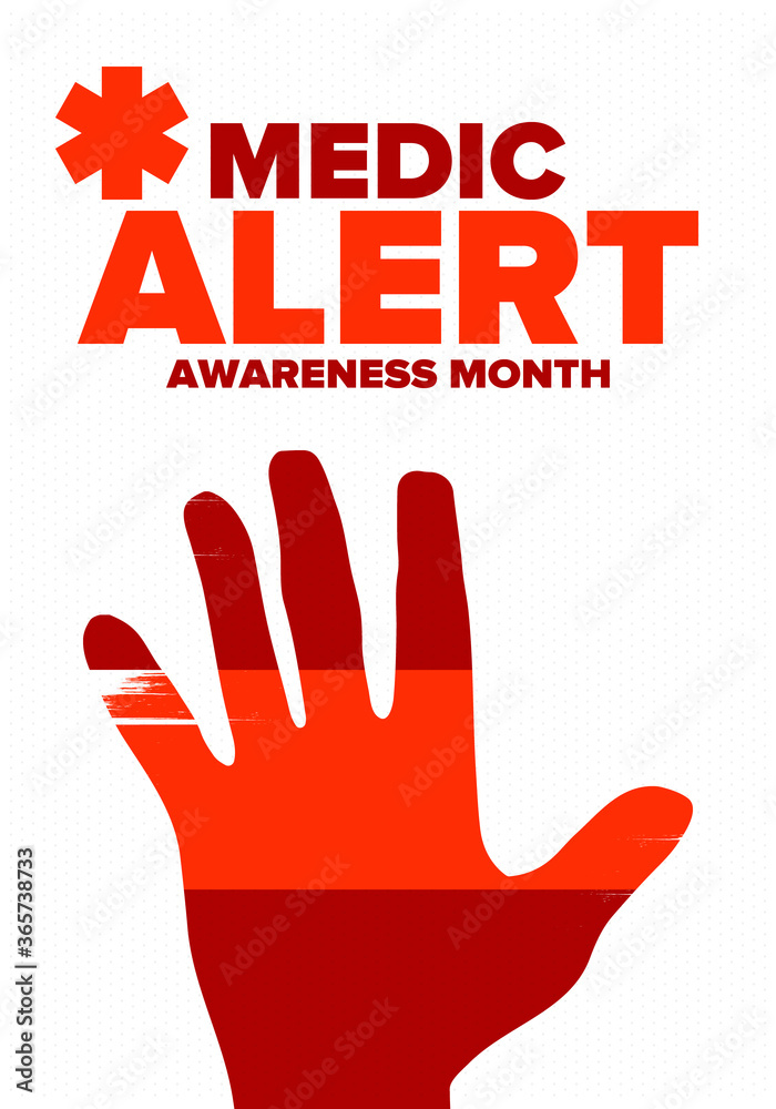 Medic Alert Awareness Month in August. Medical bracelets. First aid ...