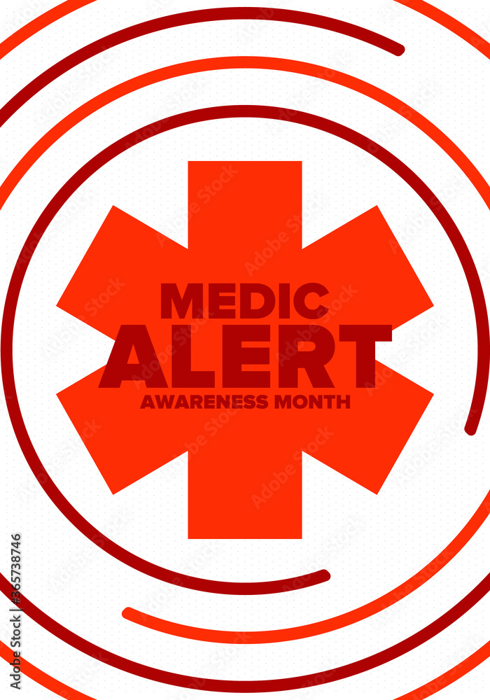 Medic Alert Awareness Month in August. Medical bracelets. First aid ...