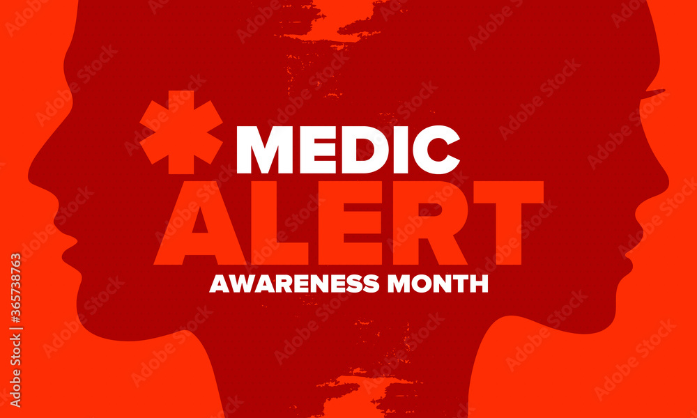 Medic Alert Awareness Month in August. Medical bracelets. First aid ...