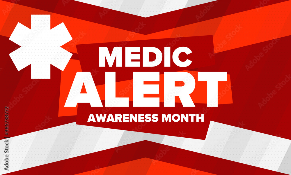Medic Alert Awareness Month in August. Medical bracelets. First aid ...