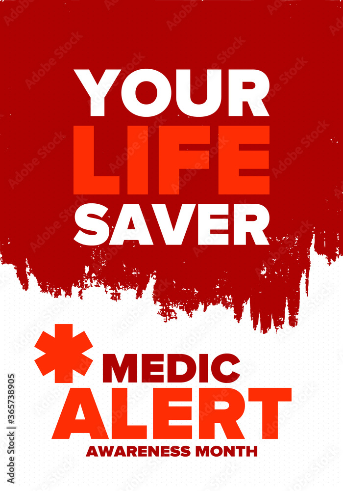 Medic Alert Awareness Month in August. Medical bracelets. First aid ...