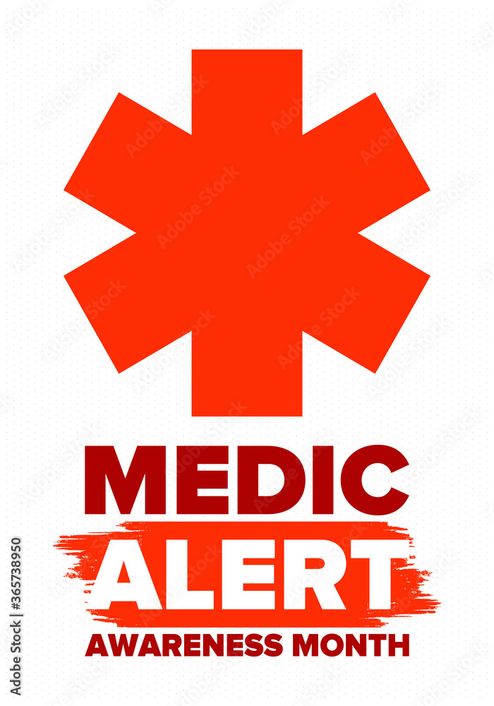 Medic Alert Awareness Month in August. Medical bracelets. First aid ...