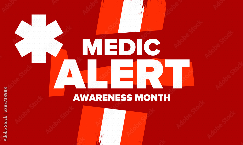 Medic Alert Awareness Month in August. Medical bracelets. First aid ...