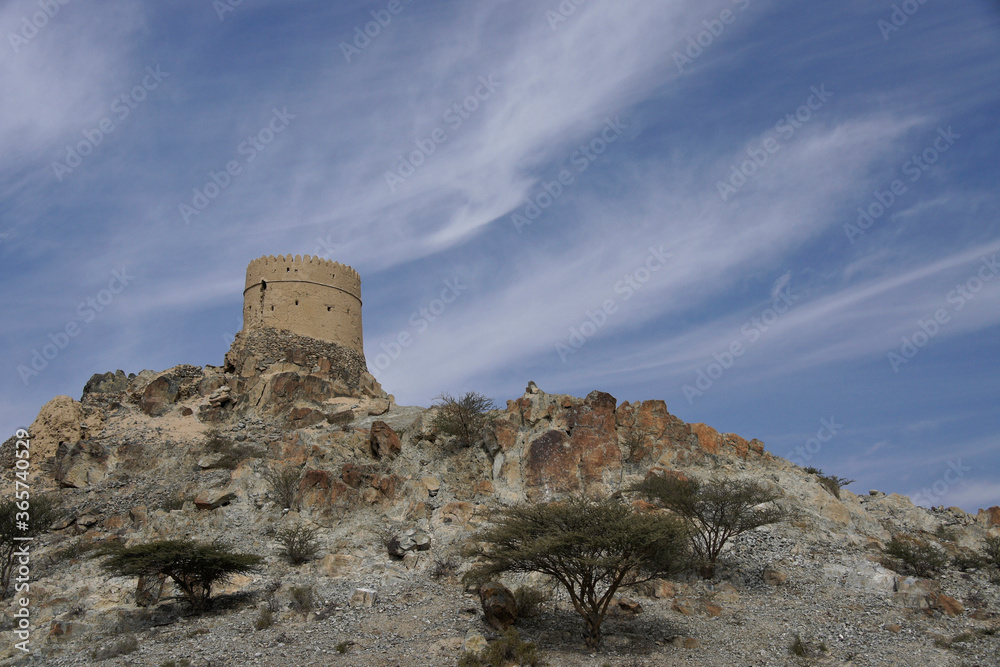 Watchtower on hill above Hatta Heritage Village, Hatta, Dubai, United ...
