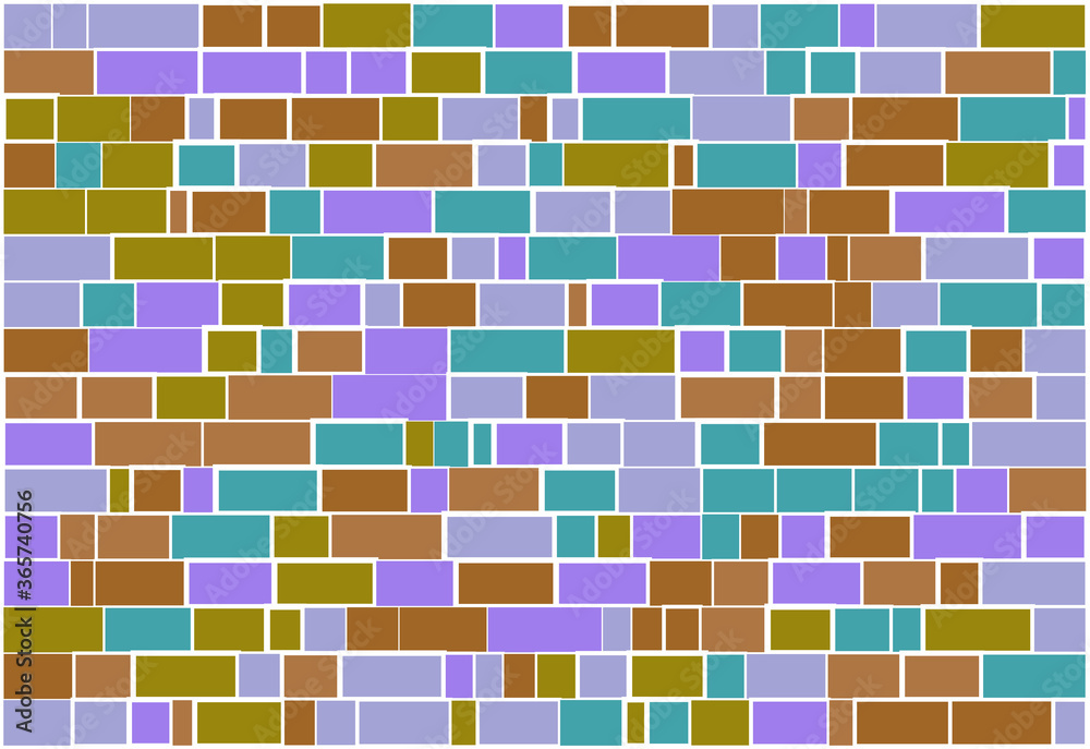 Multicolor brick wall from nested rectangles vector background with six ...