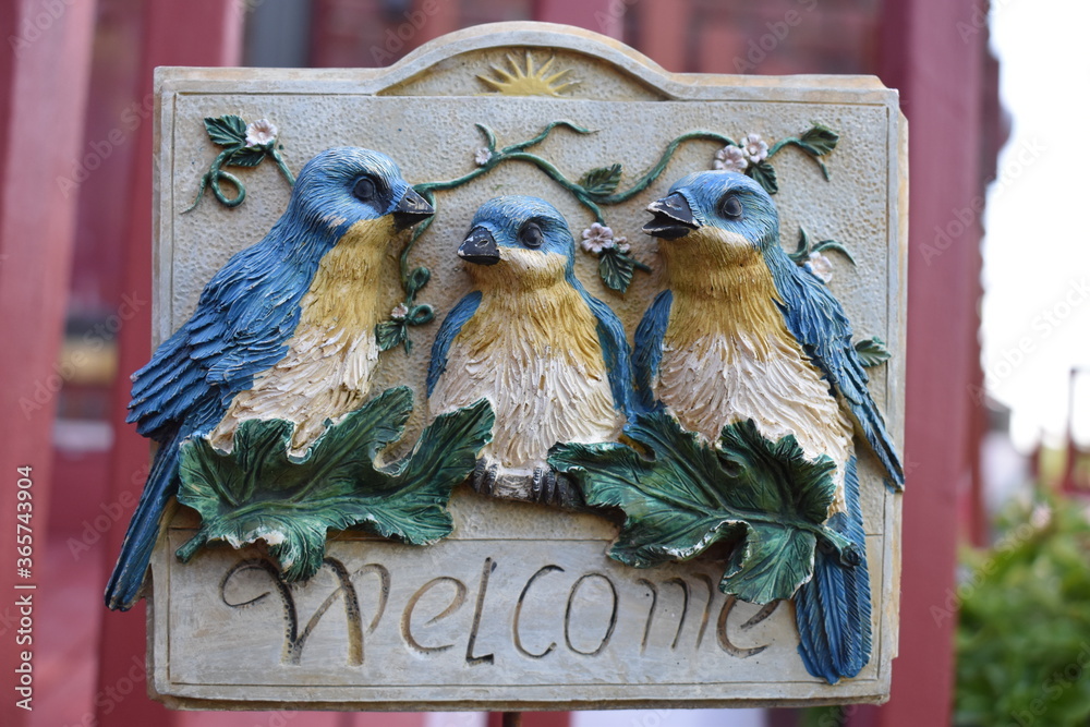 Welcome Sign With Bluebirds Stock Photo | Adobe Stock