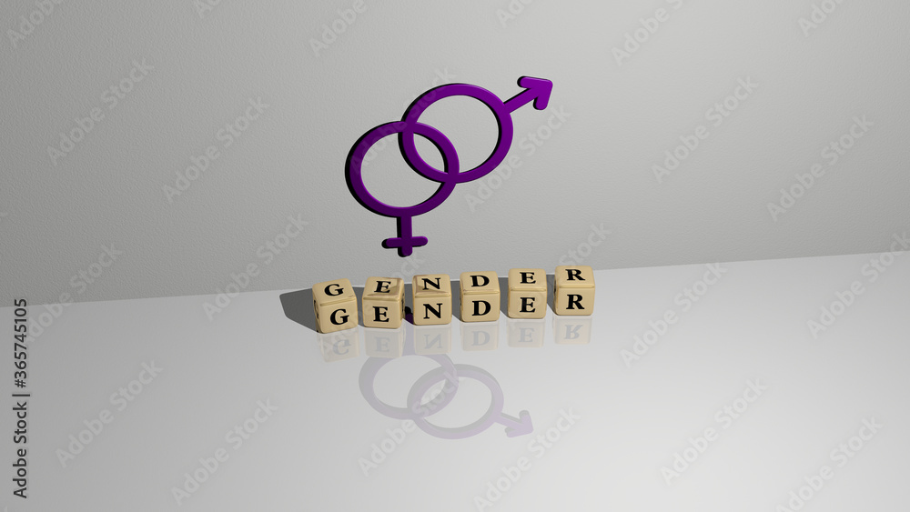 3D illustration of gender graphics and text made by metallic dice ...
