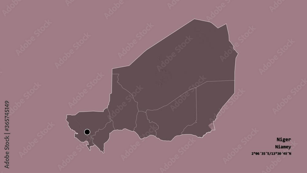 Agadez, department of Niger, with its capital, localized, outlined and ...