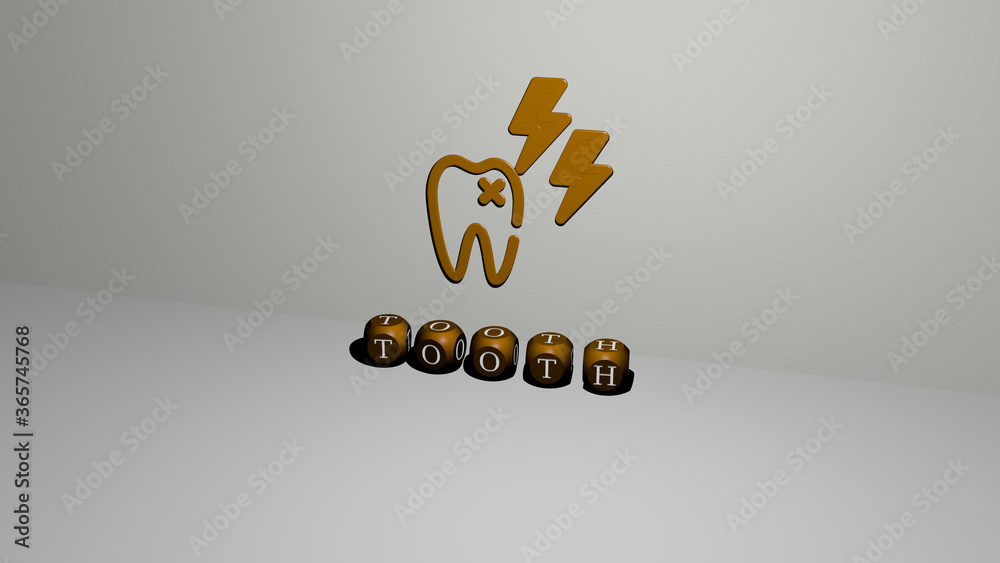 3D representation of TOOTH with icon on the wall and text arranged by ...