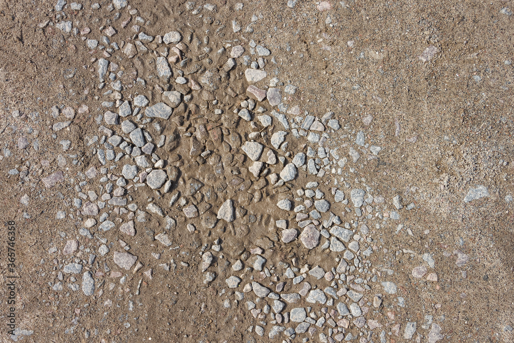 Ground road with fine gravel View from the top. Close-up Background ...