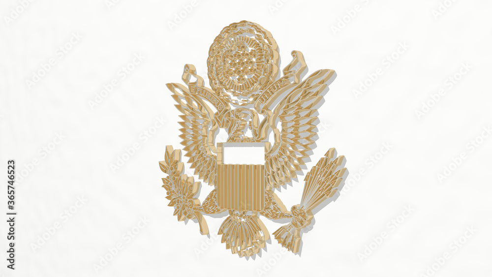 AMERICAN EAGLE SYMBOL from a perspective on the wall. A thick sculpture ...