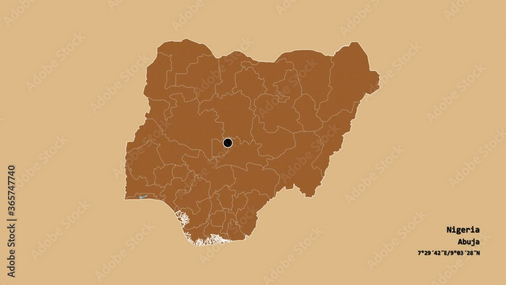 Enugu, state of Nigeria, with its capital, localized, outlined and ...