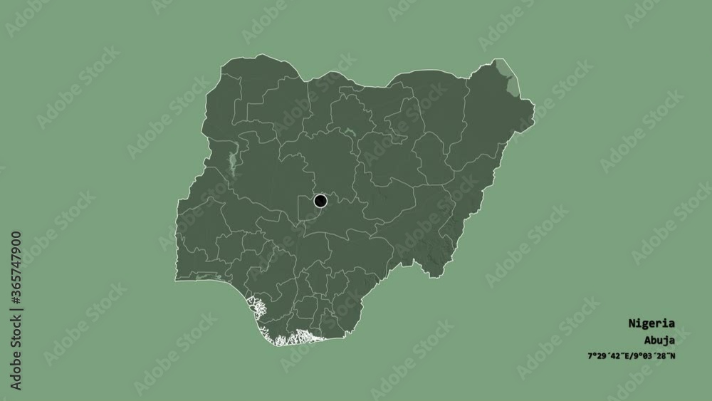 Imo, state of Nigeria, with its capital, localized, outlined and zoomed ...