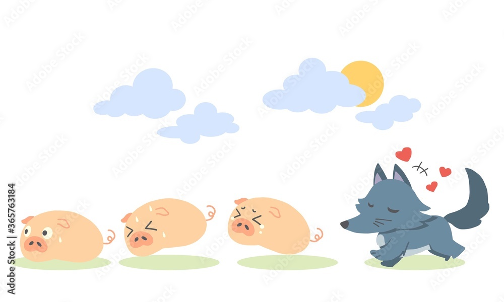 three little pigs and the wolf vector illustration Stock Vector | Adobe ...