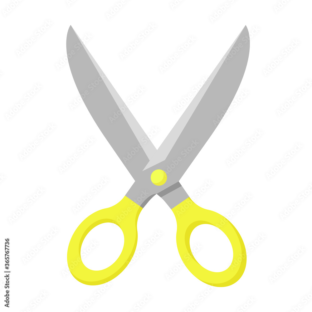 Open scissor with yellow plastic handles isolated on white background ...