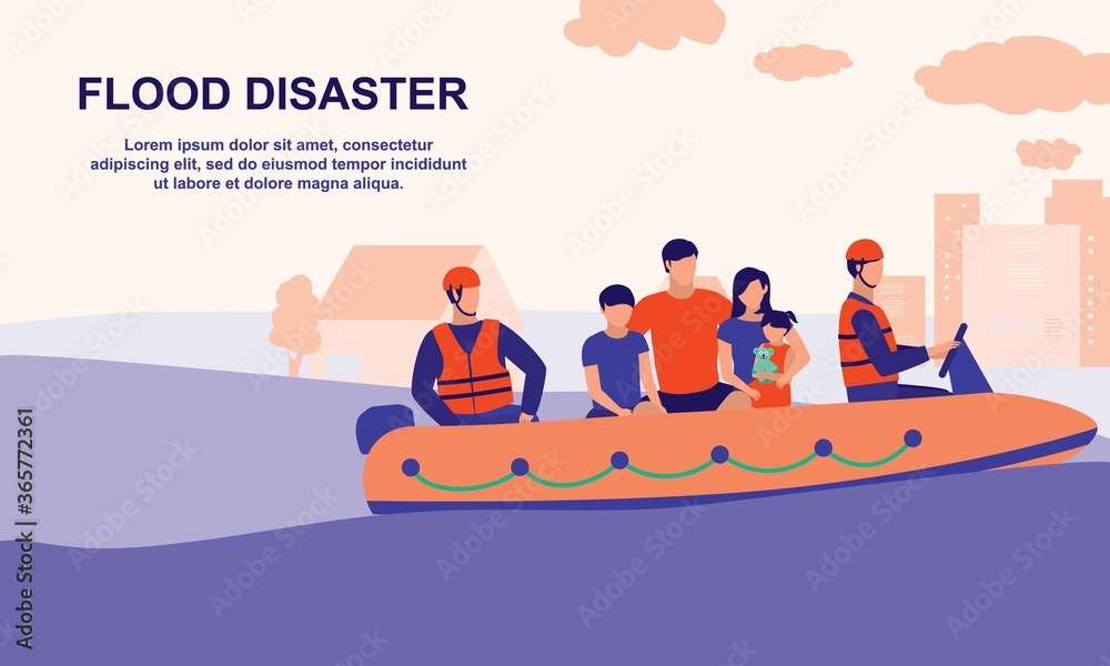 Flood Rescue Teams Helping Family And Children Out Of Floods. Flood And ...