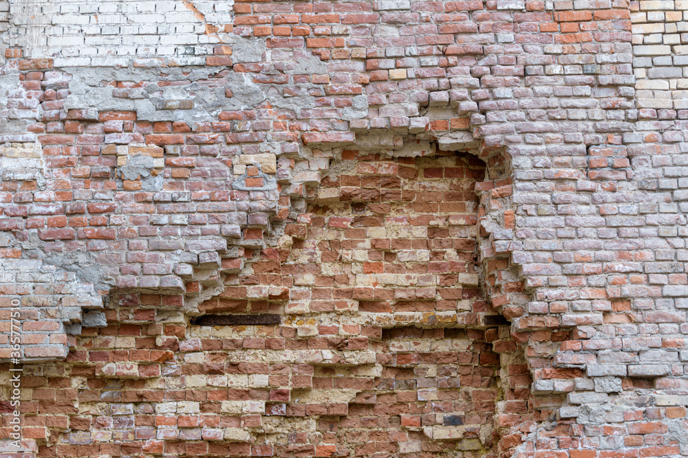 Break in an old brick wall for a backdrop. Surface material is red ...