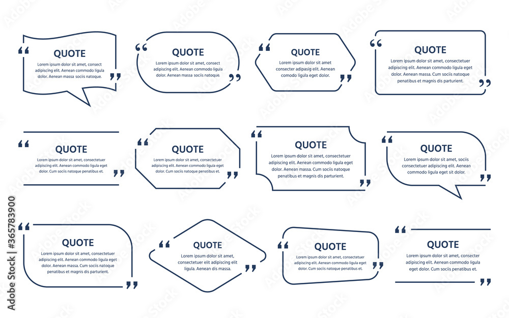 Quote text frame. Vector. Quotations box template. Set of info comments ...