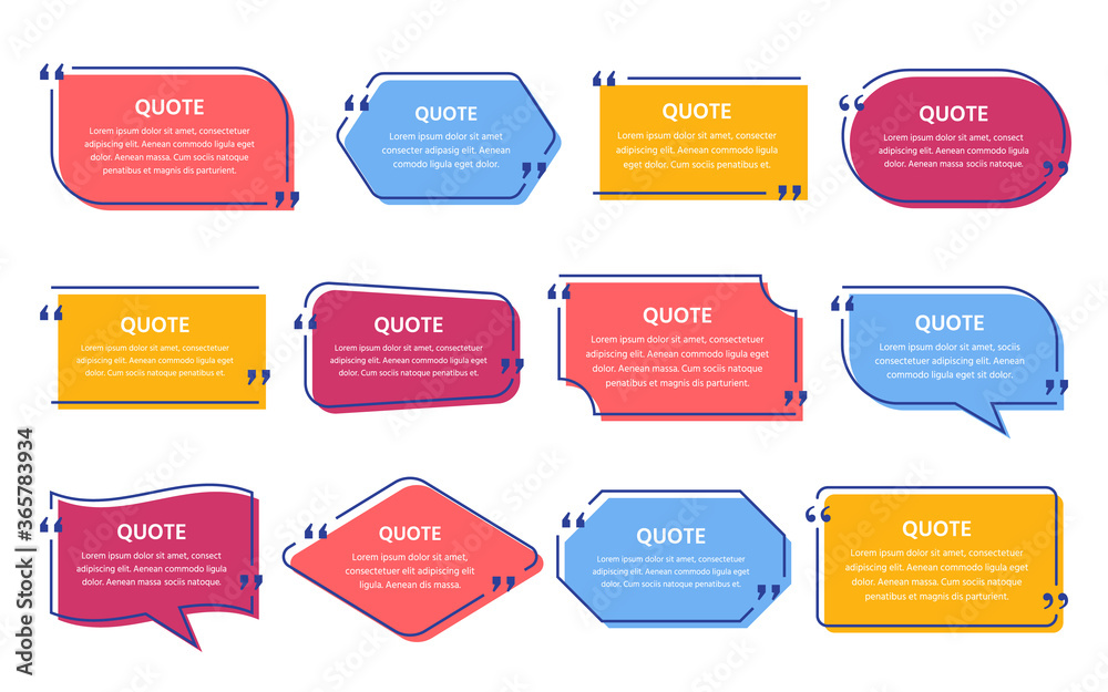 Quote text box. Quotations frame template. Vector. Set of info comments ...