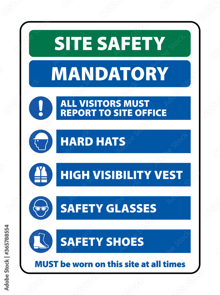 Site Safety Mandatory PPE Sign and symbols Stock Vector | Adobe Stock