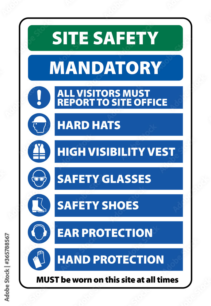 Site Safety Mandatory PPE Sign and symbols Stock Vector | Adobe Stock