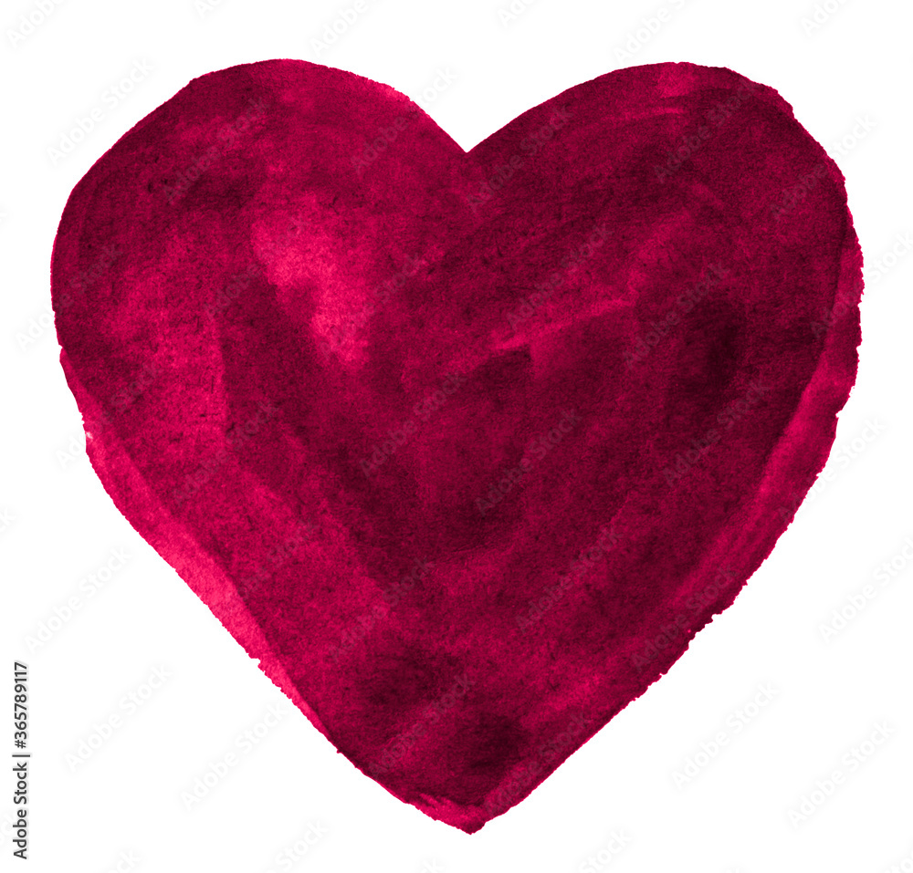 Burgundy watercolor heart shape, background with clear borders and ...