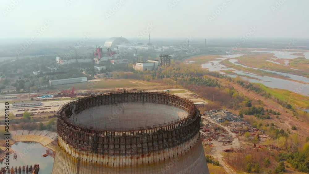 Chernobyl nuclear power plant, aerial view. Landscape top view of the ...