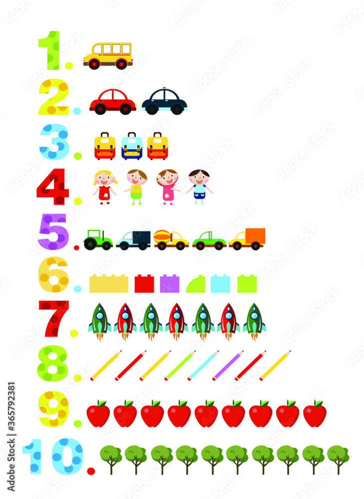 numbers for children with examples, from 1 to 10. Kids learning ...