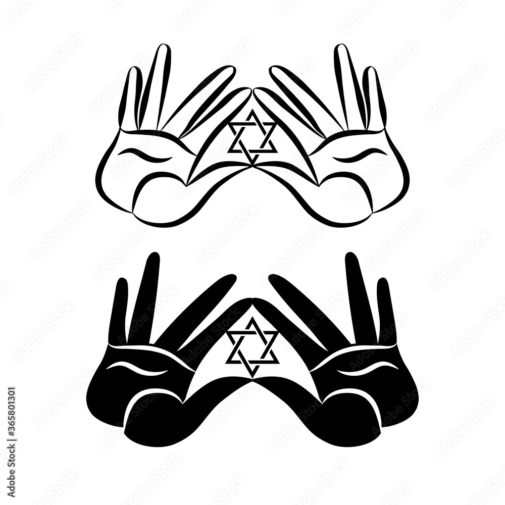 The symbols of Judaism- David star and the stylized Cohen blessing ...