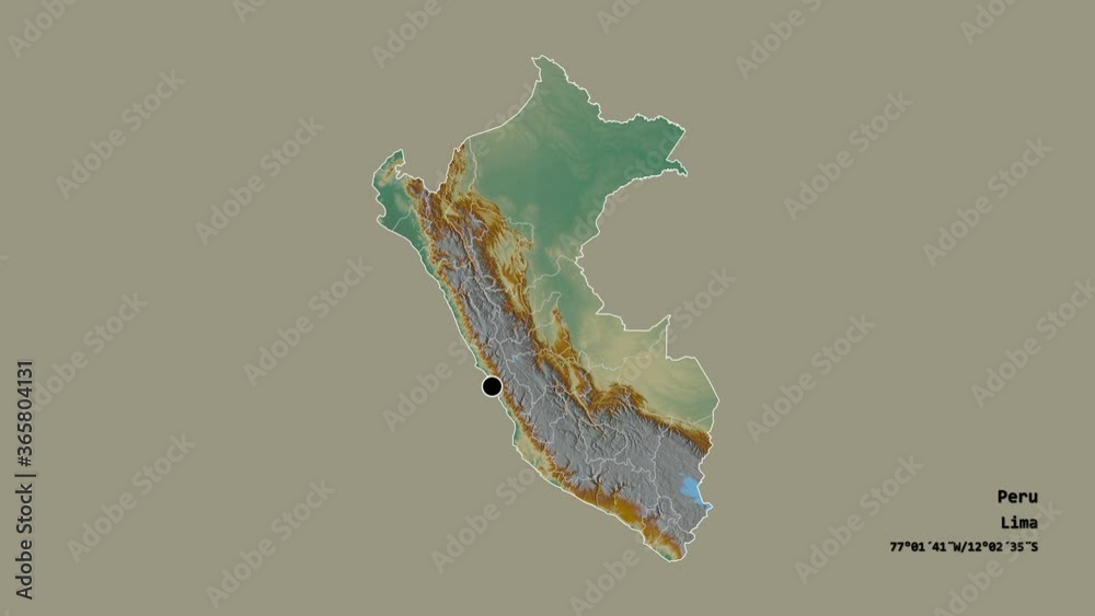 Huancavelica, region of Peru, with its capital, localized, outlined and ...